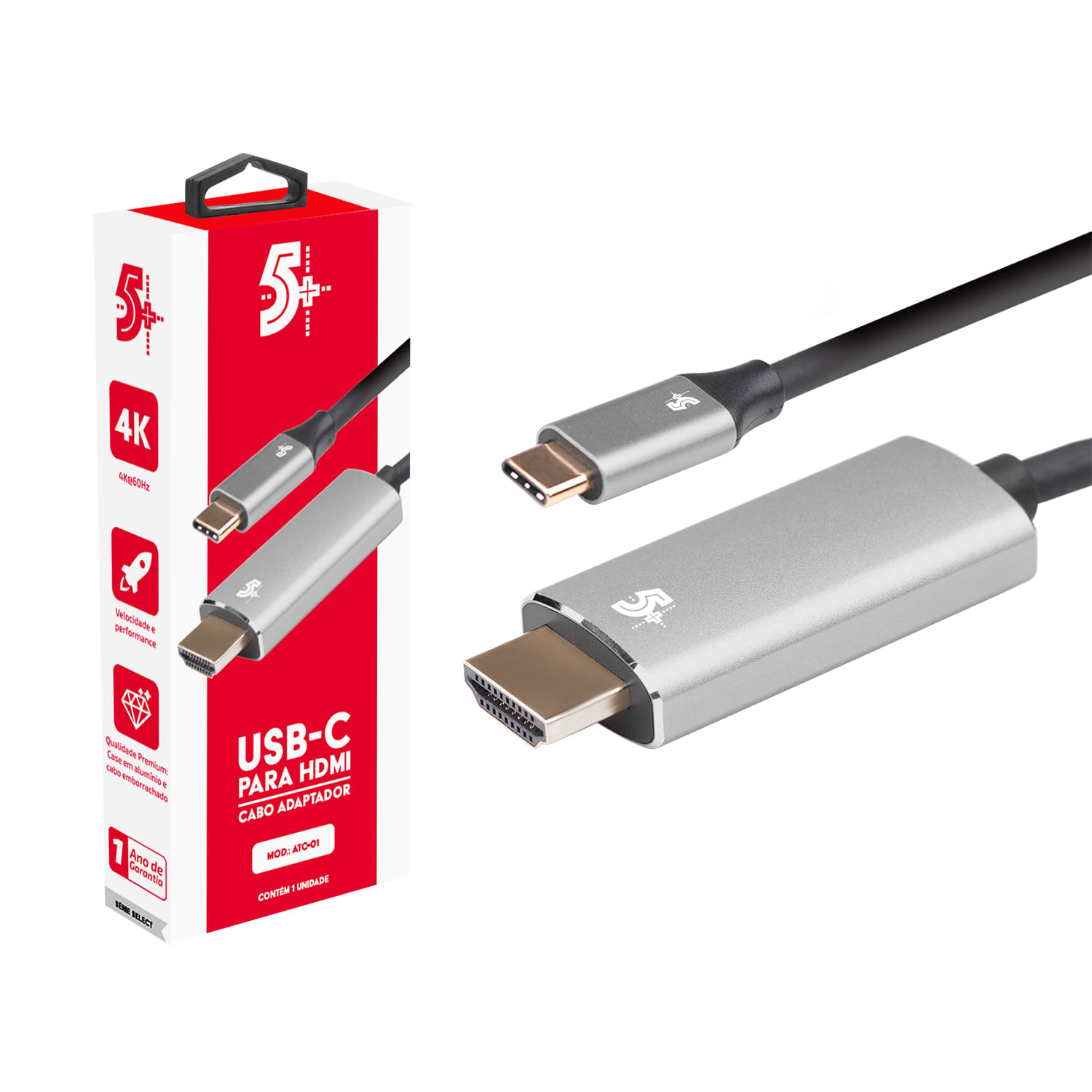 Cabo Adaptador Usb-c Macho x HDMI Macho 4k 1.8 Metros - 5+ - Mixtou