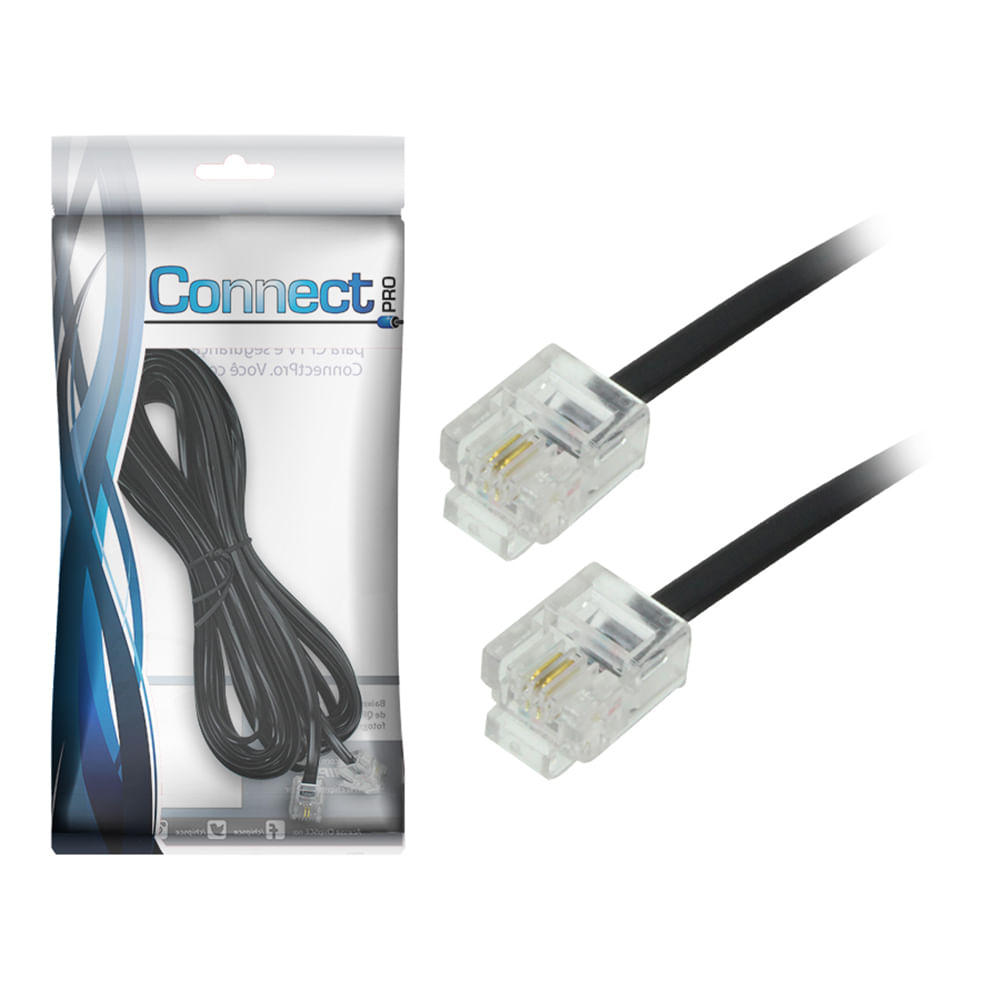 Cabo de Telefone Liso 10 Metros Antirruído Preto - Connect Pro - Mixtou